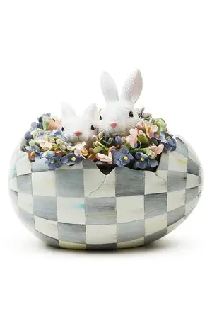 MACKENZIE-CHILDS Cameo Check Peekaboo Bunny Egg Figurine - Grey
