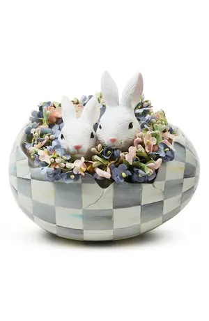 MACKENZIE-CHILDS Cameo Check Peekaboo Bunny Egg Figurine