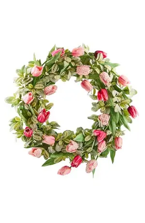 MACKENZIE-CHILDS Rosy Check Tulip 28-inch Wreath - Pink