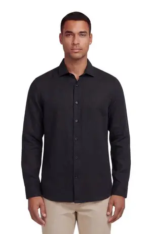 LORDS OF HARLECH Linen Long Sleeve Shirt - Black