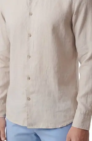 LORDS OF HARLECH Linen Long Sleeve Shirt - Natural