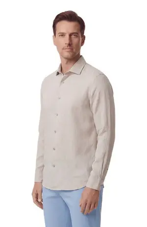 LORDS OF HARLECH Linen Long Sleeve Shirt - Natural