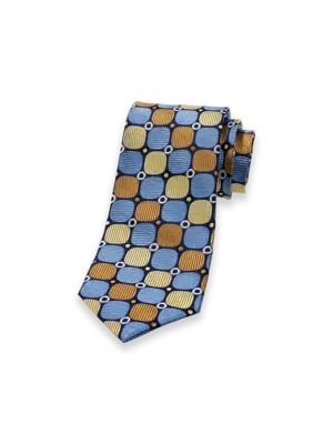 PAUL FREDRICK Patterned Woven Silk Neck Tie - Blue Multi