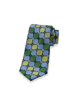 PAUL FREDRICK Patterned Woven Silk Neck Tie - Green Multi