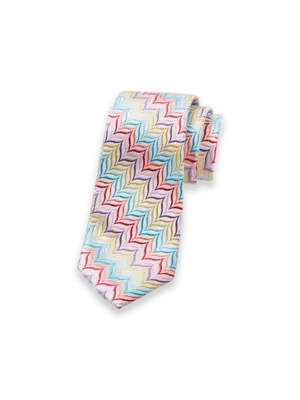 PAUL FREDRICK Patterned Woven Silk Neck Tie - Grey Multi