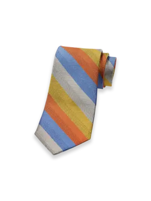 PAUL FREDRICK Patterned Woven Silk Neck Tie Light Blue Multi