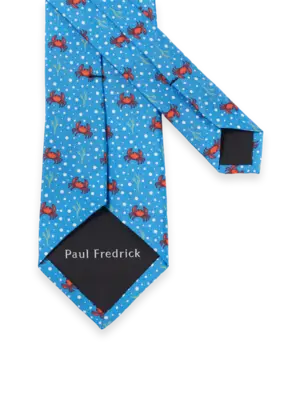 PAUL FREDRICK Patterned Woven Silk Neck Tie - Light Blue Multi