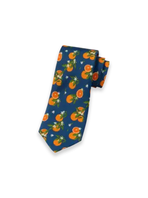 PAUL FREDRICK Patterned Woven Silk Neck Tie Light Navy/orange