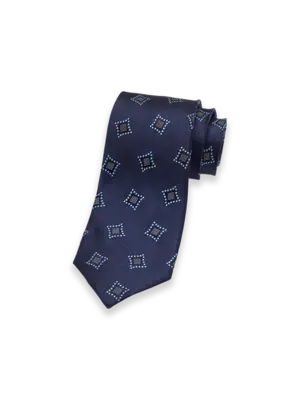 PAUL FREDRICK Patterned Woven Silk Neck Tie Navy