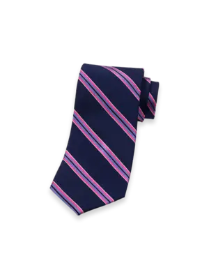 PAUL FREDRICK Patterned Woven Silk Neck Tie - Navy/pink
