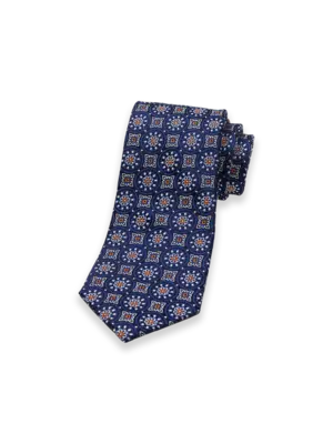 PAUL FREDRICK Patterned Woven Silk Neck Tie Navy/rust