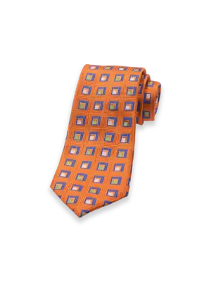 PAUL FREDRICK Patterned Woven Silk Neck Tie - Orange Multi
