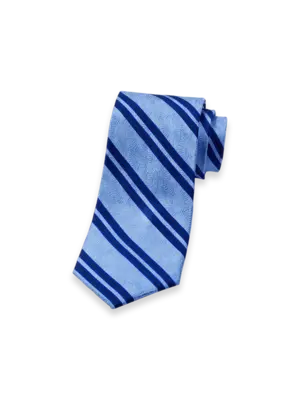 PAUL FREDRICK Patterned Woven Silk Neck Tie - Sky Blue/navy