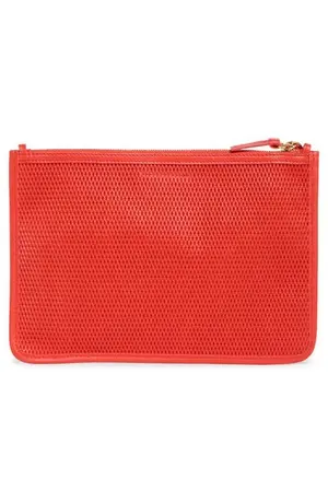 Clare V. Perforated Leather Clutch - Bright Poppy