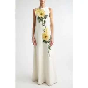 Lela Rose Peony Embroidered Appliqué Column Gown