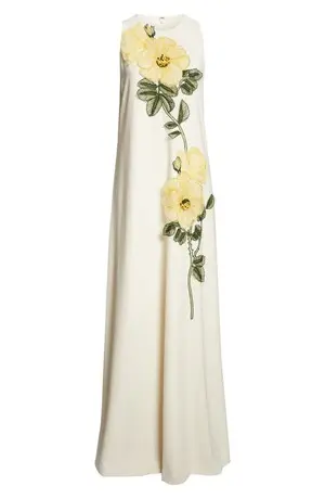 Lela Rose Peony Embroidered Appliqué Column Gown