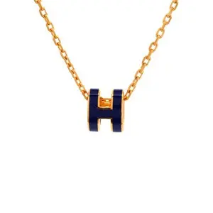 Hermès Pop H Pendant Chain Necklace Metal And Enamel Mini Blue