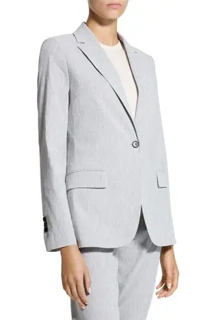 Theory Linen Blend Blazer - Black Multi