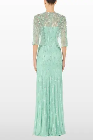 Jenny Packham Astra Sequin-embellished Maxi Gown - Mint