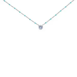 HAUS OF BRILLIANCE Sterling Aquamarine And Enamel Bead Chain Necklace - Silver