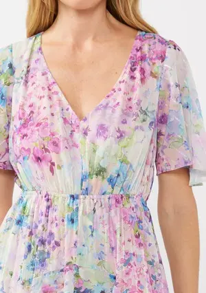 PINKBLUSH Watercolor Floral Flutter Sleeve Midi Dress - Light Pink