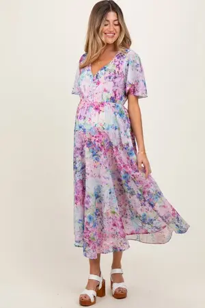 PINKBLUSH Flutter Sleeve Maternity Midi Dress - Light Pink