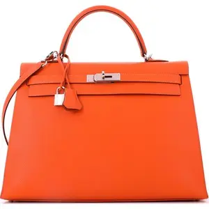 Hermès Kelly Handbag Orange Epsom With Palladium Hardware 35