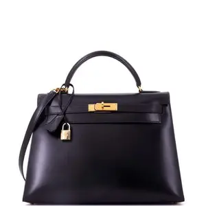 Hermès Kelly Handbag Black Box Calf With Gold Hardware 32 Noir