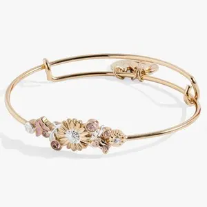 ALEX AND ANI Floral In-line Expandable Wire Bangle