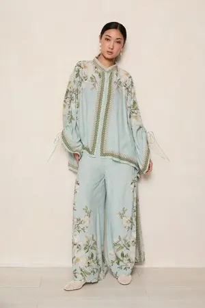 RAISHMA Hilda Floral Print Wide-leg Trousers