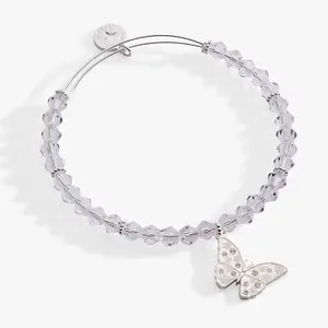 ALEX AND ANI Glass Butterfly Charm Bangle - Silver