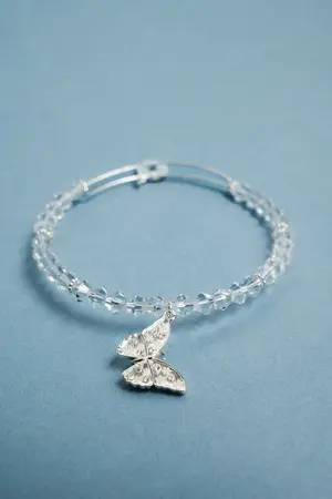 ALEX AND ANI Glass Butterfly Charm Bangle
