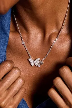 ALEX AND ANI Glass Butterfly Pendant Necklace