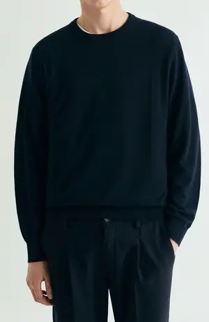 SCALPERS Merino Wool Regular Fit Sweater - Navy