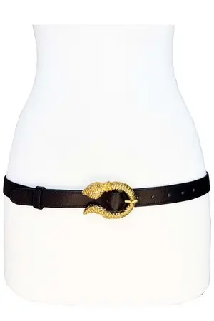 RAINA BELTS Round Mini Snake Buckle Leather Belt - Black