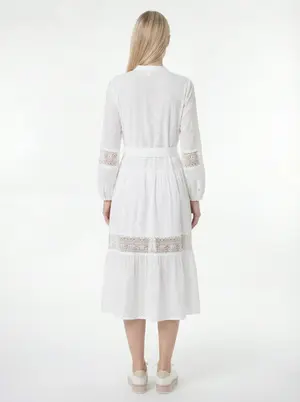 AREA STARS Eyelet Border Long Sleeve Dress