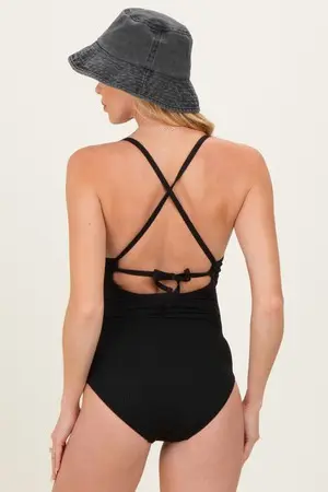 PINKBLUSH Ruched Crisscross Back Cut Out Maternity Swimsuit