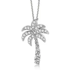 ALLUREZ ALLUREZ 14K White Gold Diamond Palm Tree Pendant Necklace White Gold