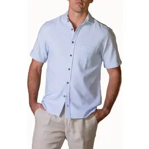 KOY CLOTHING Cotton Short Sleeve Sack Weave Shirt - Light Blue