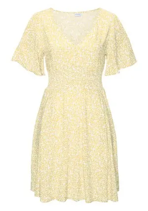 LASCANA Floral Flutter Sleeve V-neck Dress