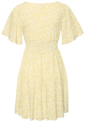 LASCANA Floral Flutter Sleeve V-neck Dress