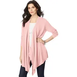 Roaman's Lightweight Cardigan Sweater - Soft Blush