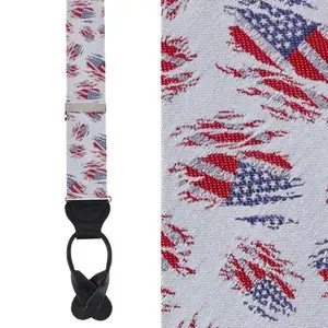 Trafalgar Stars & Stripes Secret Silk Button End Braces - Silver