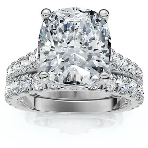 BLISS DIAMOND Certified 4ct Cushion Diamond Engagement Wedding Ring Set - 14k White Gold