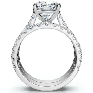 BLISS DIAMOND Certified 4ct Cushion Diamond Engagement Wedding Ring Set - 14k White Gold