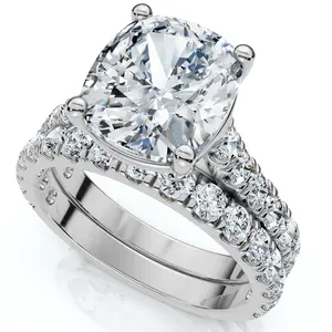 BLISS DIAMOND Certified 4ct Cushion Diamond Engagement Wedding Ring Set - 14k White Gold