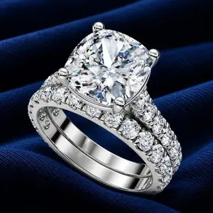 BLISS DIAMOND Certified 4ct Cushion Diamond Engagement Wedding Ring Set - 14k White Gold