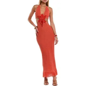 CAPITTANA Starla Halter Open Back Fringe Hem Cover-up Dress - Peach