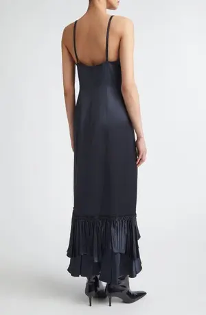 JIL SANDER Layered Ruffle Hem Maxi Dress - Black