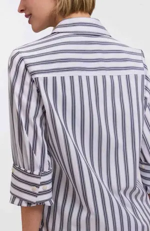 Foxcroft Cotton Blend Striped Button-up Shirt - Black/white